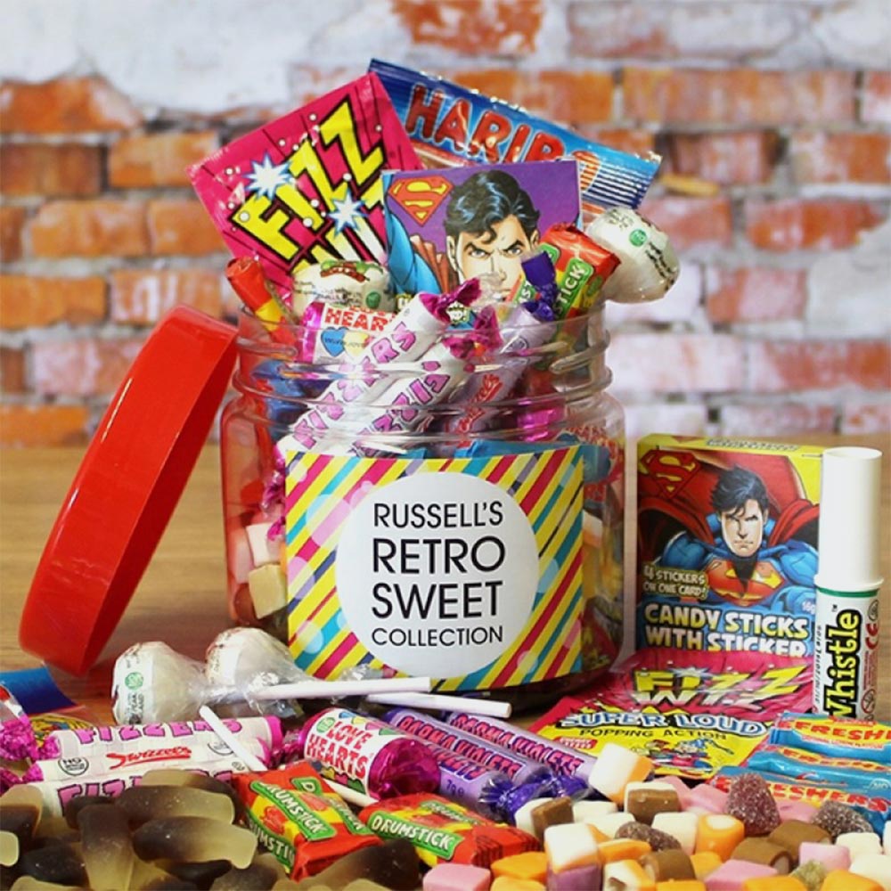 Personalised Retro Taster Sweets in a 1 litre sized jar