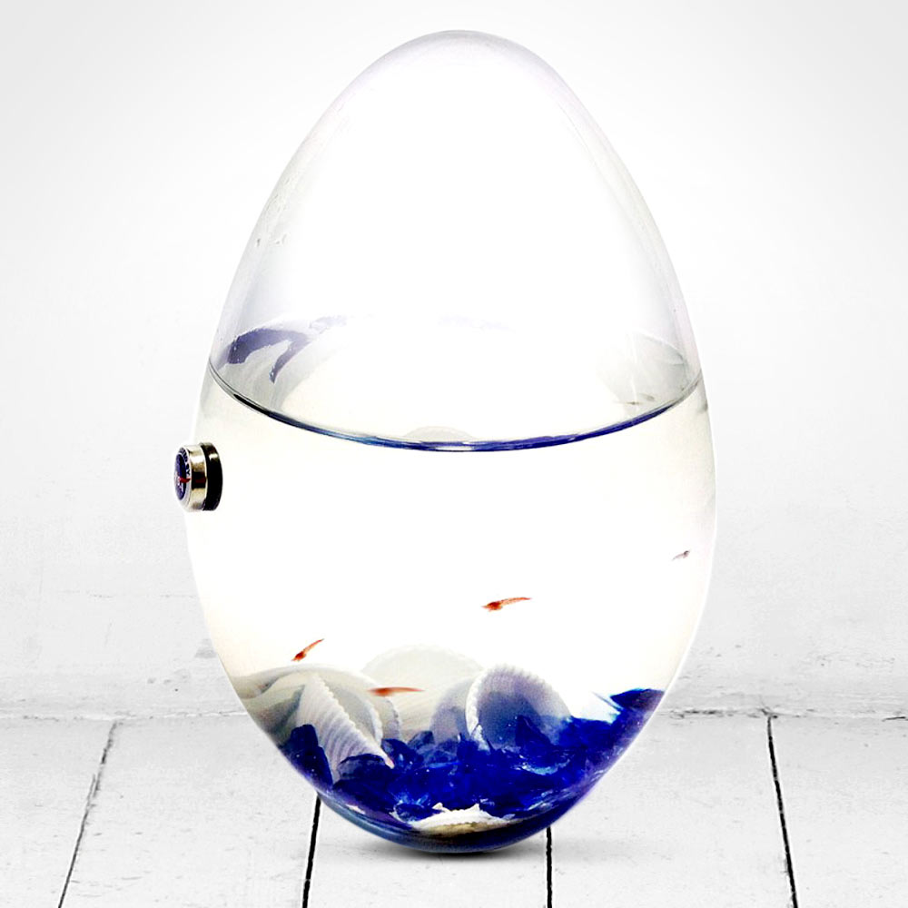 Beachworld Red Shrimp Glass Egg Ecosystem - Biosphere With Live Shrimp