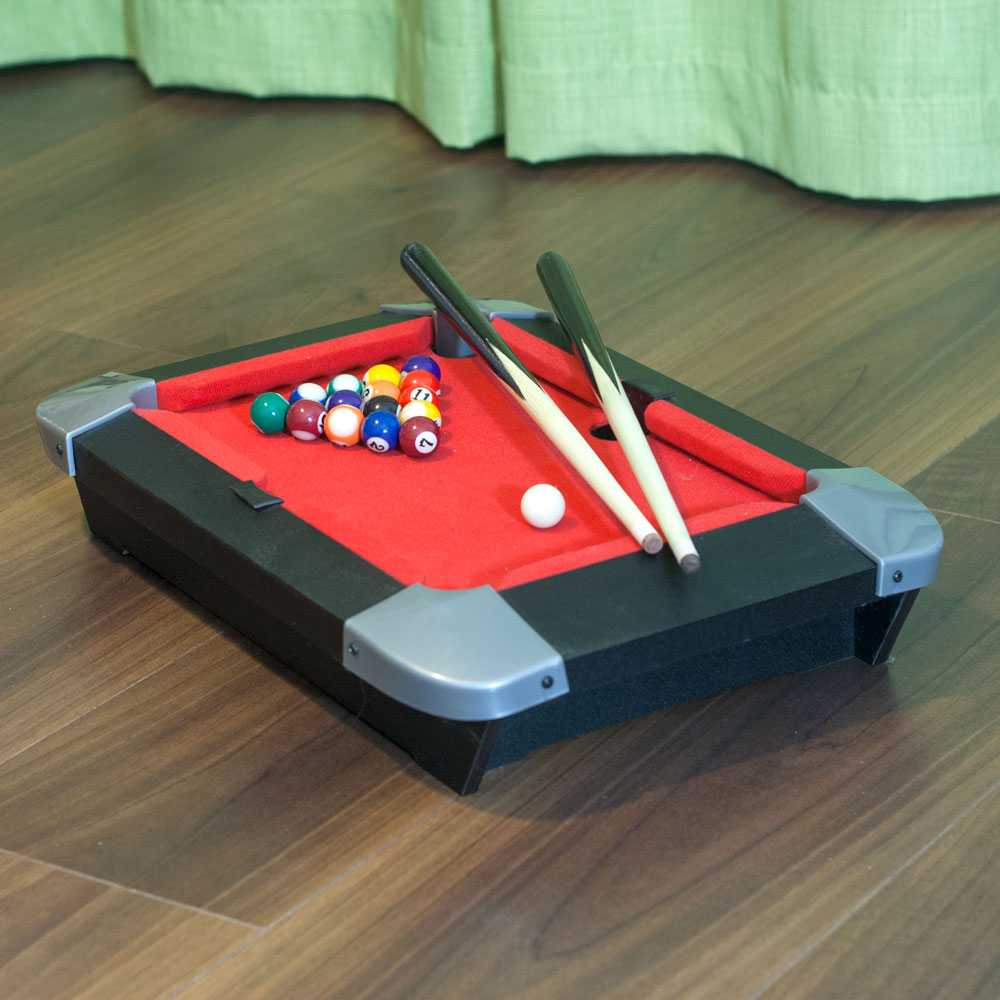Mini American Pool Table - Red Felt Surface - 2 Cues