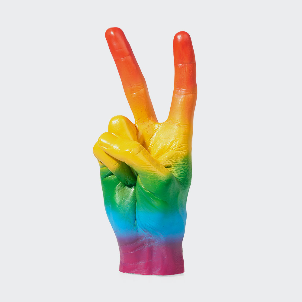 Peace Sign Hand Gesture Sculpture in Rainbow Colours