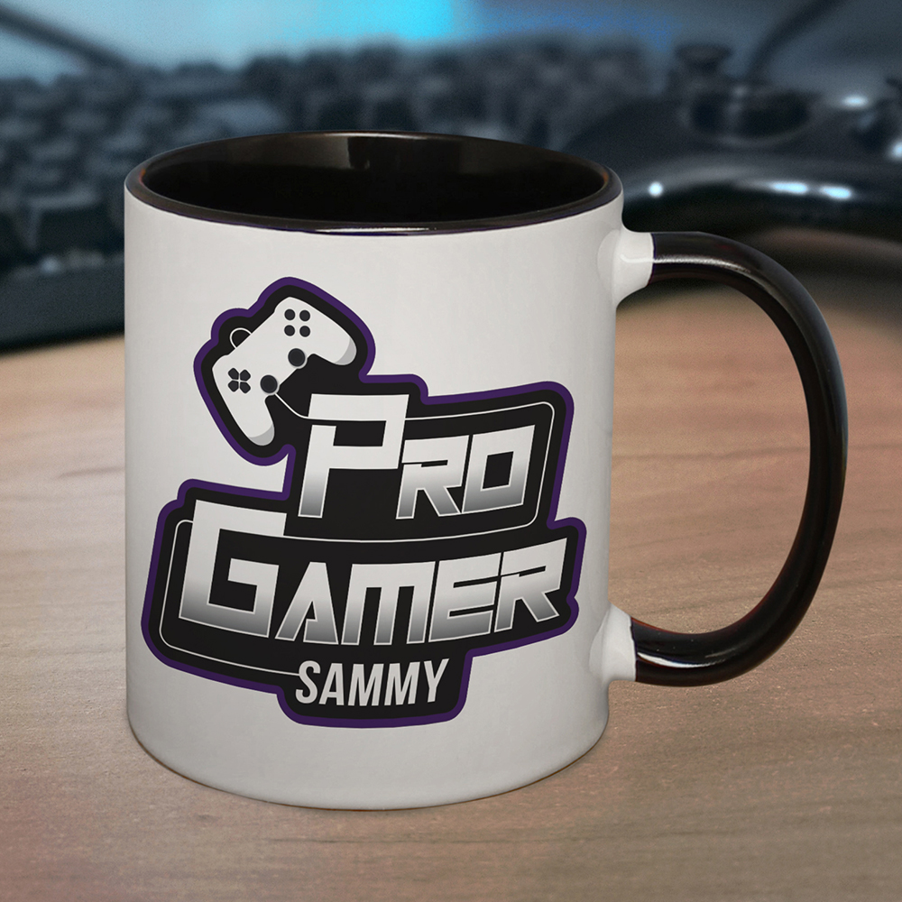 Personalised Pro Gamer Black Handled Mug