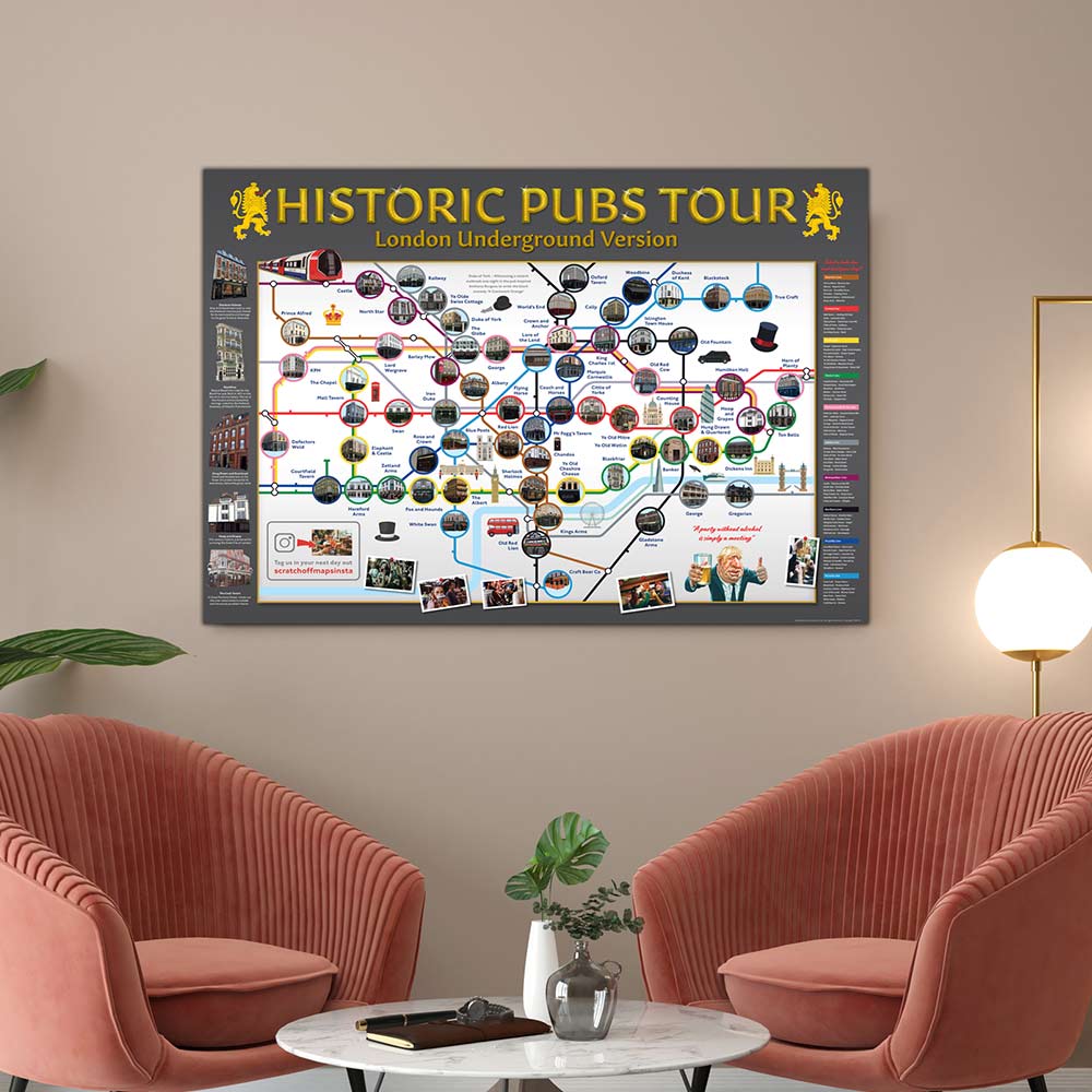 London Historic Pubs Scratch Map – Underground Version