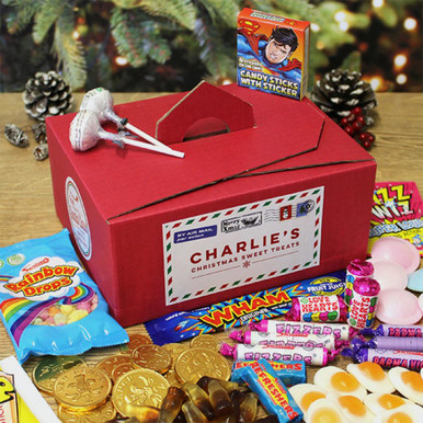 Personalised Christmas Retro Sweet Tuck Box with handle
