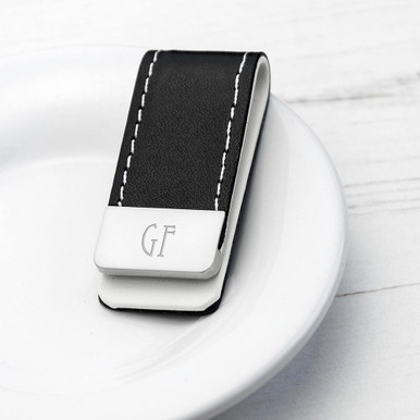 Personalised Black Leather Money Clip | Menkind