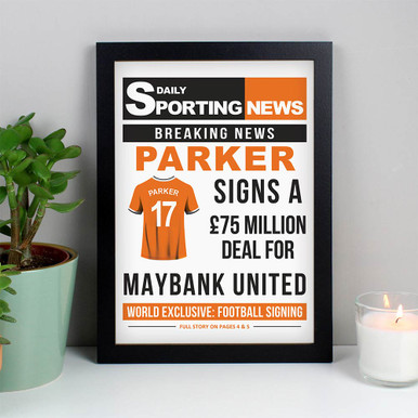 Personalised Football Signing Newspaper A4 Framed | Menkind