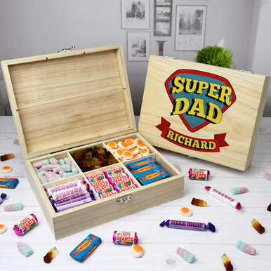 Personalised Super Dad Wooden Sweet Box – 6 Compartment