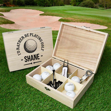 Personalised Golfers Wooden Storage Box – 6 Compartment
