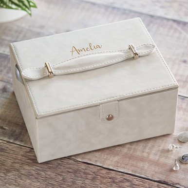 Personalised Two Tiered Large Grey Jewellery Box With Drawer