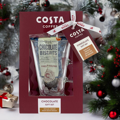 Costa Coffee Glass and Hot Chocolate Drink Mix Gift Set