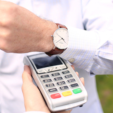 Personalised Contactless Payment Walnut Watch | Menkind