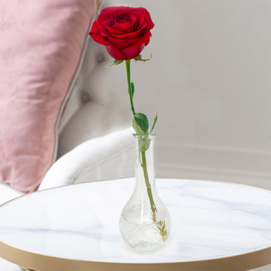 Single Red Rose in Bud Vase Bouquet