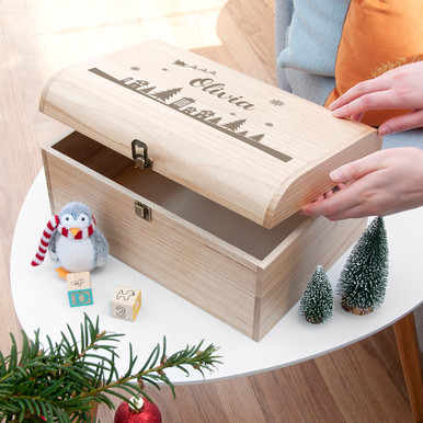 Personalised Christmas Scene Keepsake Chest | Menkind