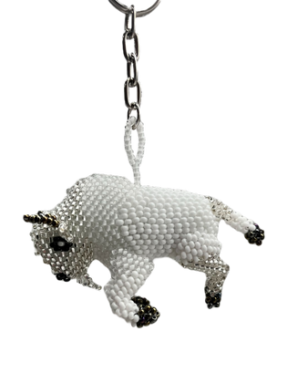 Beaded Buffalo Keychain White Assorted - Western Varieties