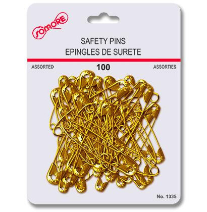 Safety Pins 100 Asst. Brass - Western Varieties