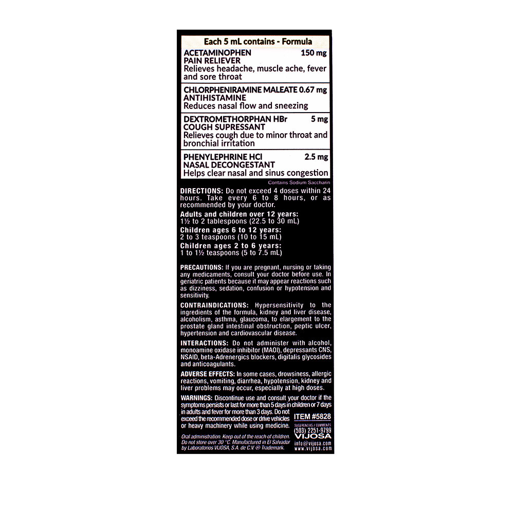 Virogrip- Cold & Cough Syrup/ Jarabe para la gripe y tos x 120 ml