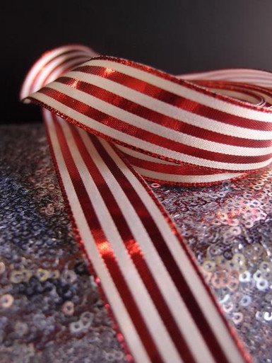 Red Ivory Metallic Striped Ribbon | Packaging Decor