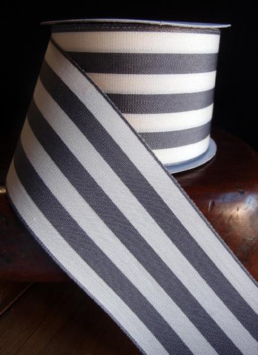 Gray & Ivory Striped Ribbon (4 sizes) - Packaging Decor