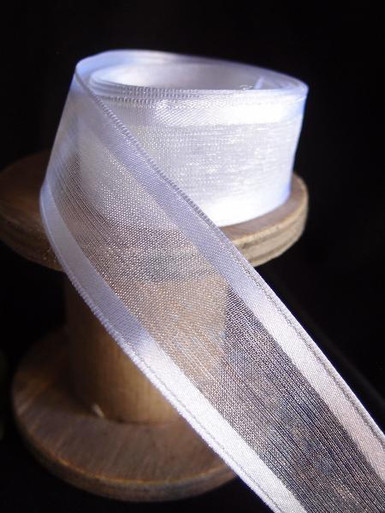 White Sheer Ribbon with Satin Wired Edge (3 sizes) - Packaging Decor