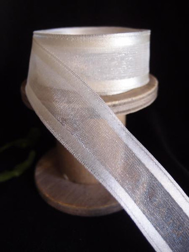 Ivory Sheer Ribbon with Satin Wired Edge (3 sizes) - Packaging Decor