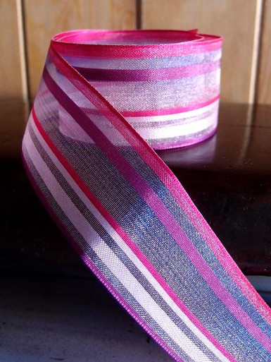 Pink-Hot Pink Multi-Stripes Sheer Ribbon - Packaging Decor