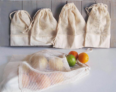 Cotton Net Drawstring Bag with Fabric Trim Bottom, Wholesale Cotton ...