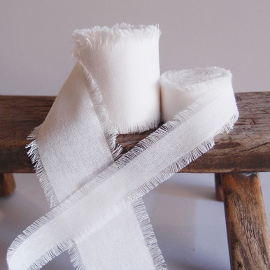 White Cotton Ribbon with Fringed Edges (2 sizes) - Packaging Decor