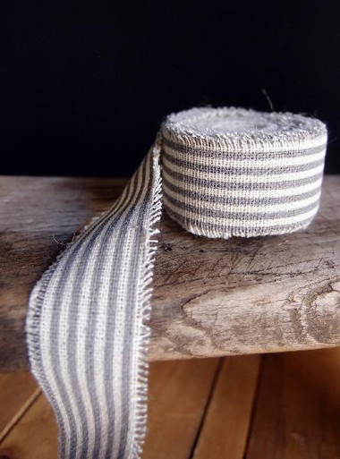 Pewter Gray Striped Linen Ribbon (3 sizes) - Packaging Decor