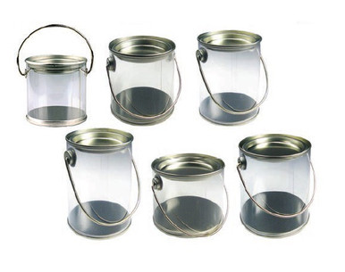 Clear Pail with Tin Lid & Metal Handle (6 sizes) - Packaging Decor