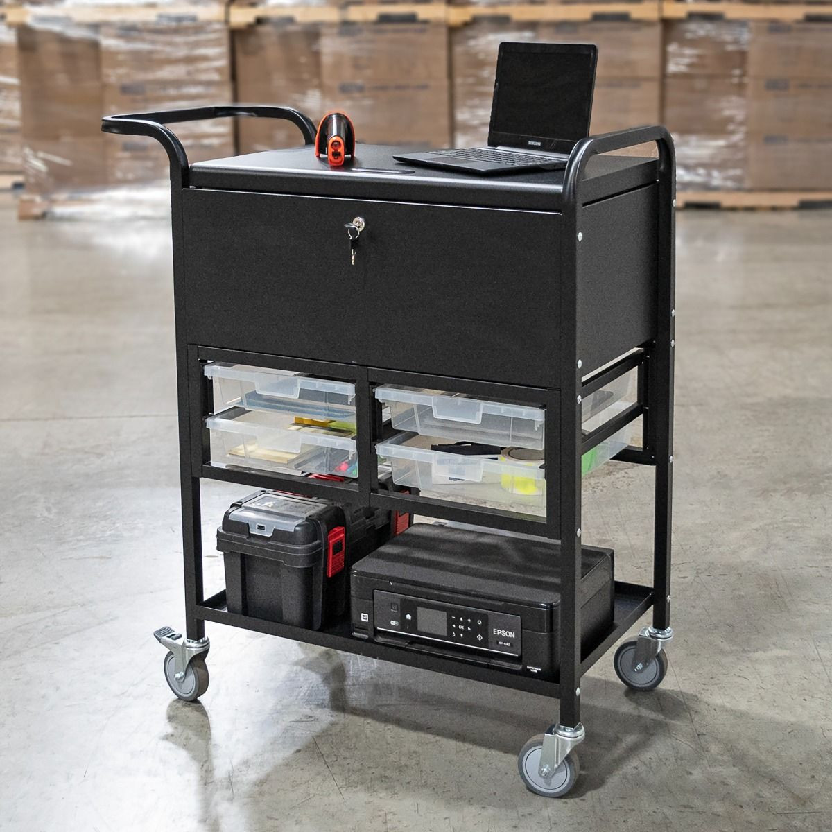 File Cart with Locking Cabinet and Storage Bins - Luxor UCWS003 ...