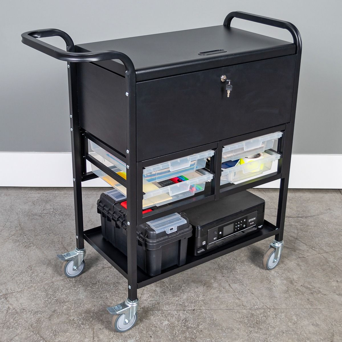 File Cart with Locking Cabinet and Storage Bins - Luxor UCWS003 ...