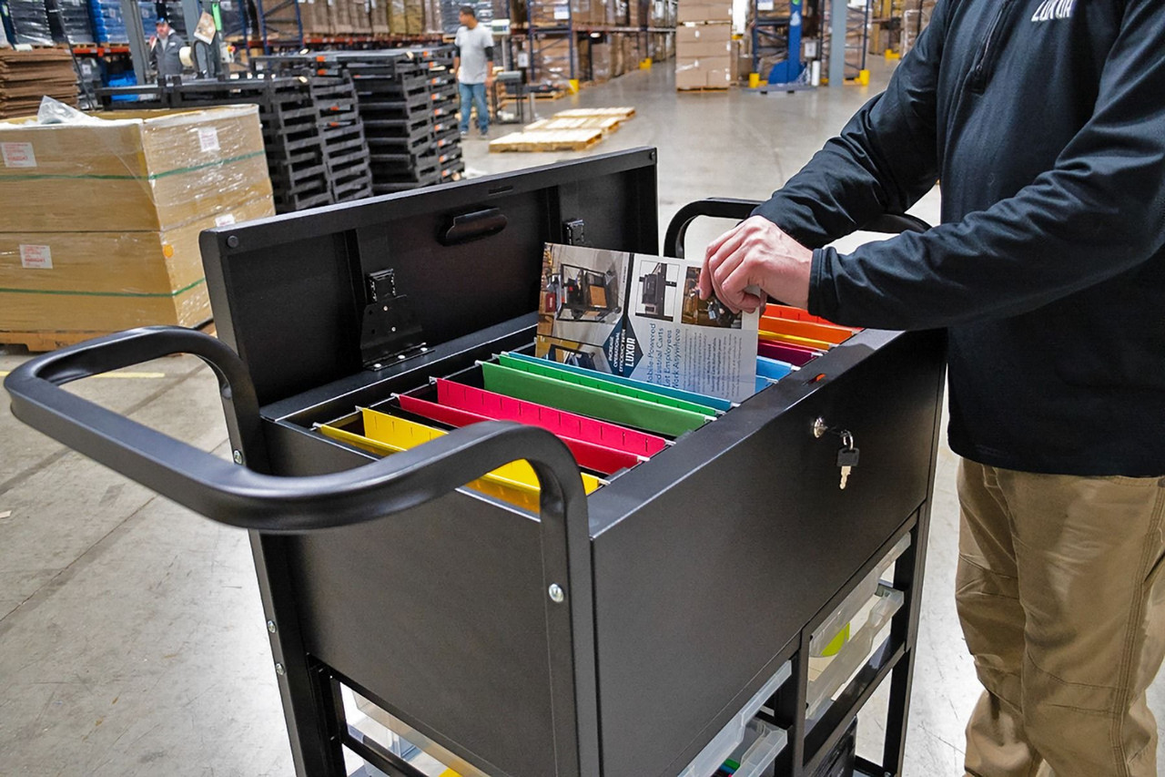 File Cart with Locking Cabinet and Storage Bins - Luxor UCWS003 ...