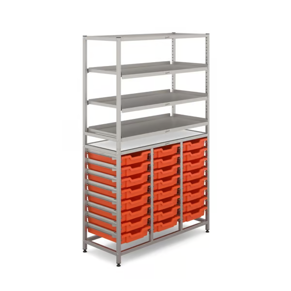 Dynamis Tall Treble Silver Trolley 3 Shelves and 24 Shallow Trays ...