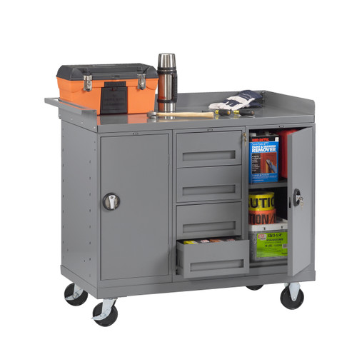 Tennsco MB-5-2545 Mobile Workbench With Two Cabinets and Four Drawers ...