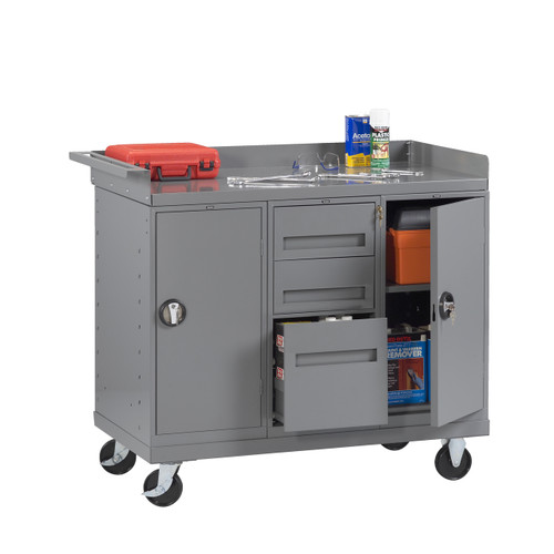 Tennsco MB-6-2545 Mobile Workbench With Two Cabinets and Three Drawers ...