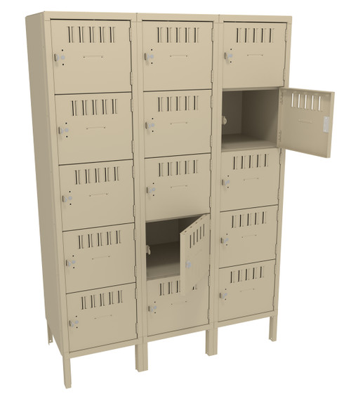 Tennsco BS5-151812-3 Assembled Steel 5 Tier Box Lockers 3 Wide with ...
