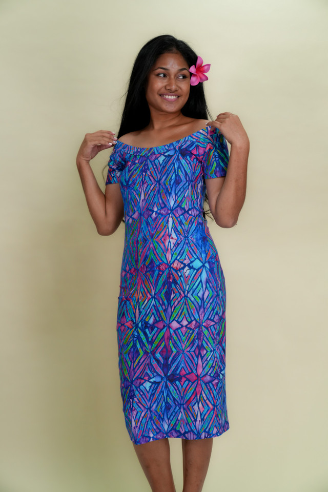 Pua Dress Tapa Blue - Janet's