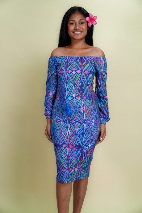Manamea Dress Tapa Blue - Janet's
