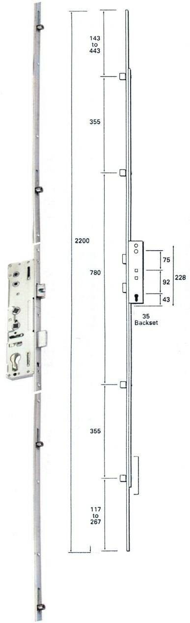Lockmaster 4 Roller, Dual Spindle, Multipoint Door Lock Mechanism