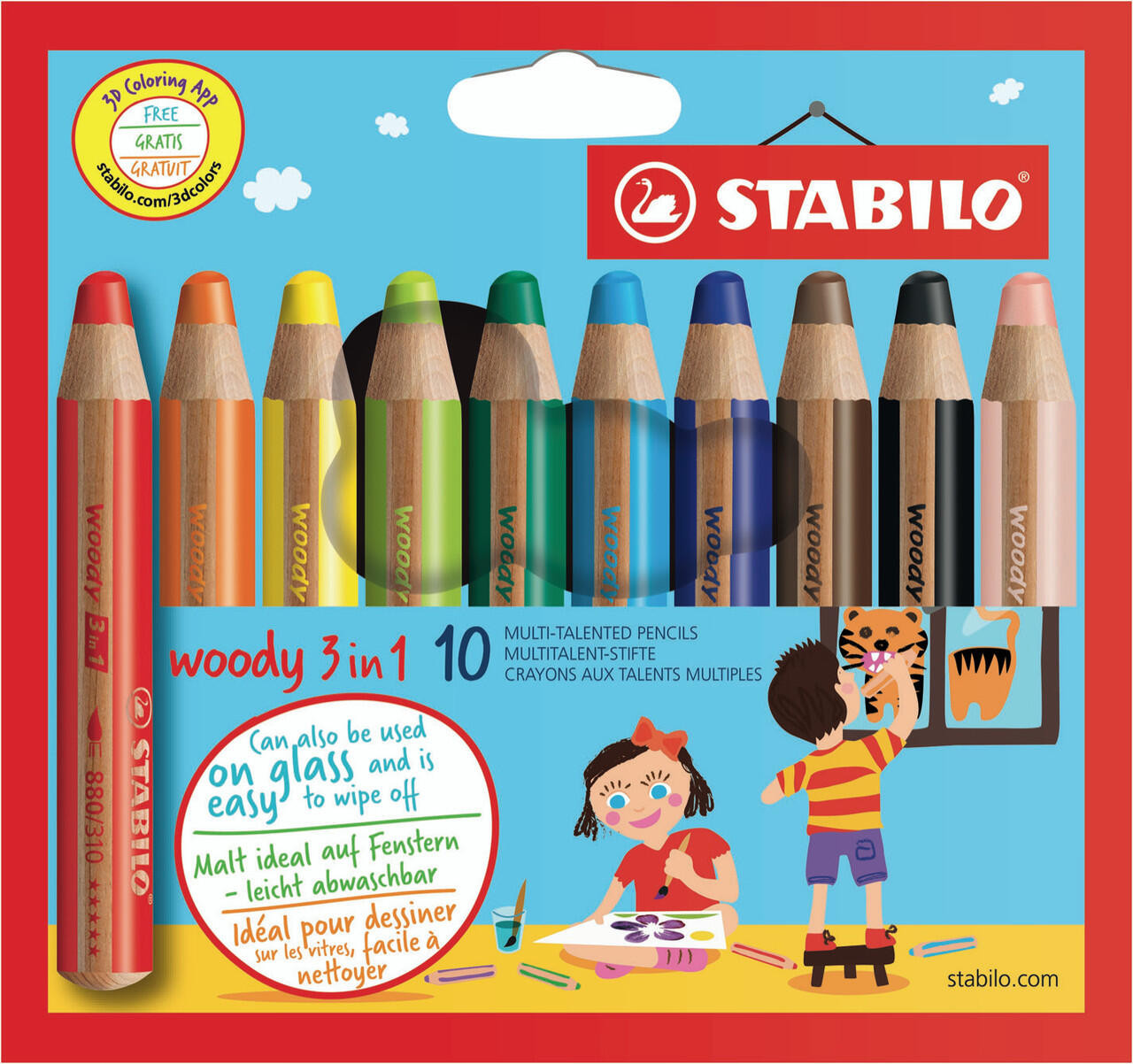 STABILO woody 3 in 1 Colour Pencil Wallet Set of 10