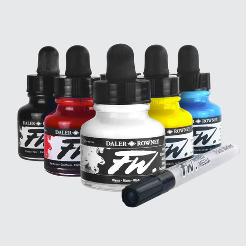 Daler Rowney FW Acrylic Ink Primary Colours 29.5ml Set of 6 | Cass Art