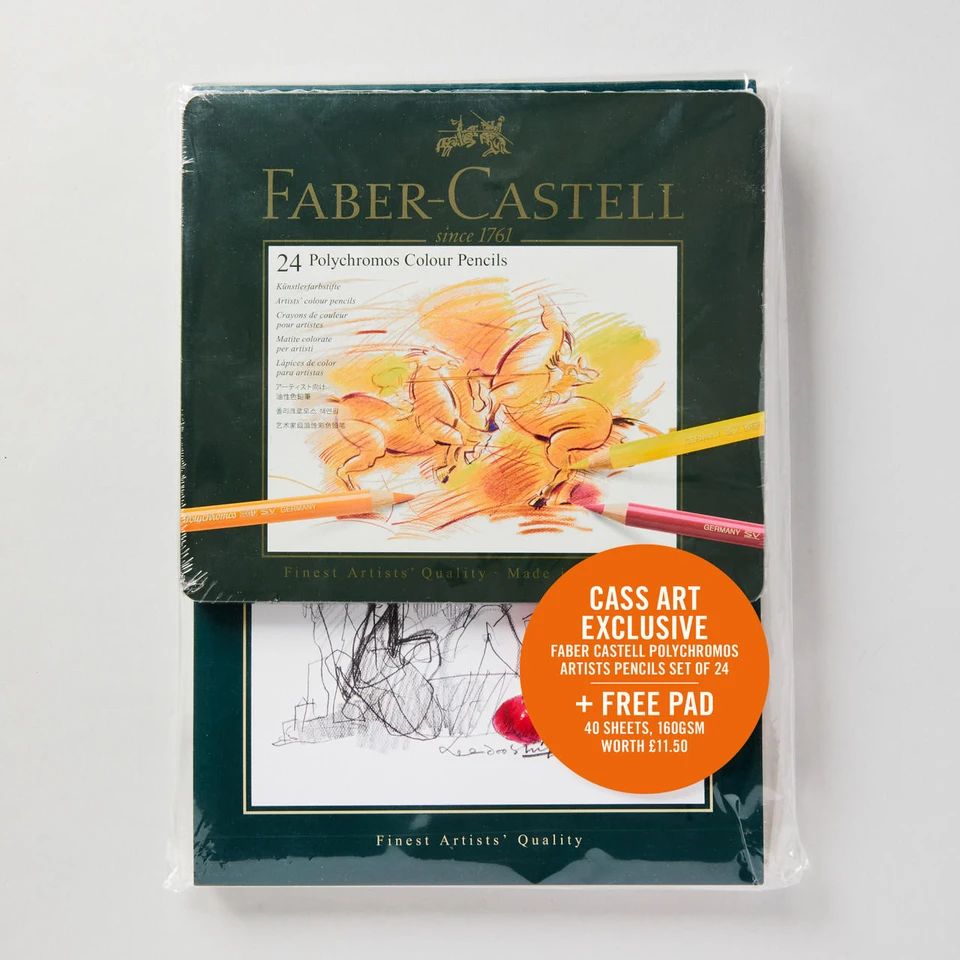 Faber-Castell Polychromos Artists Pencils Set of 24 with FREE A4 ...