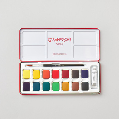 Caran D'ache Gouache Studio Box Assorted Colours Pans Set of 16 | Cass Art