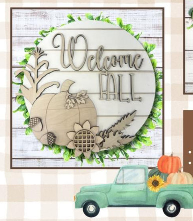 Welcome Fall Cornstalk 12” Round Sign - ROSHKO innovations