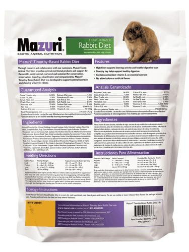 Mazuri Timothy-Hay Based Rabbit Diet - 5 LB Bag - ReptilesRuS