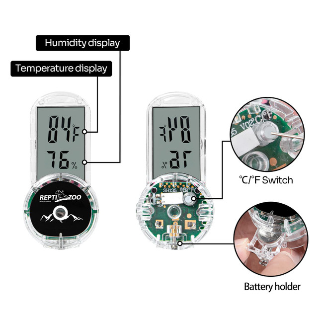 ReptiZoo 4-Sides Mounting Thermo-Hygrometer without Probe - ReptilesRuS