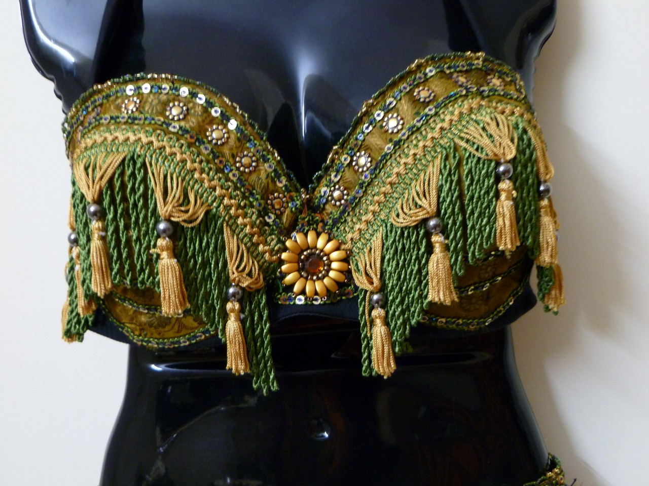 Olive Brocade Bra Belt Set - Magical Fashions