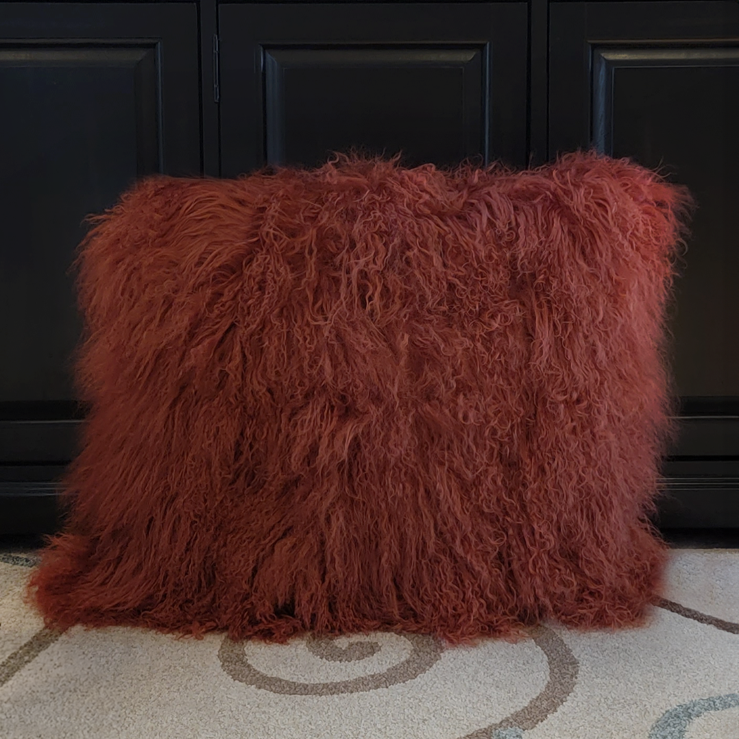 Copper Red 20"x 20" Mongolian Tibetan Lamb fur Pillow / Cushion