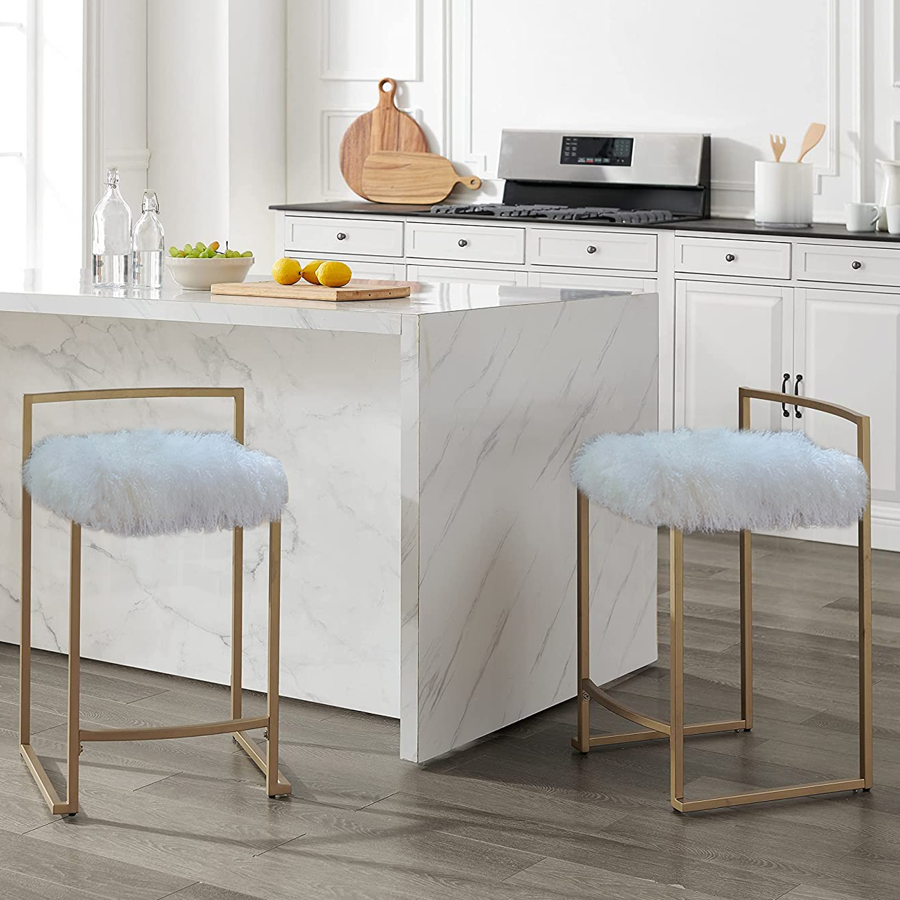 Elegant Tibetan Mongolian Lamb Fur Gold Bar stool