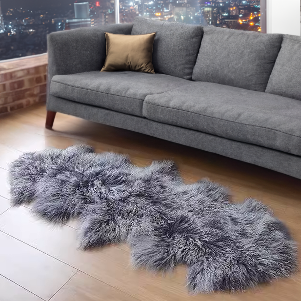 Tibetan Mongolian Lamb Fur Double Hide Rug Frosted Grey
