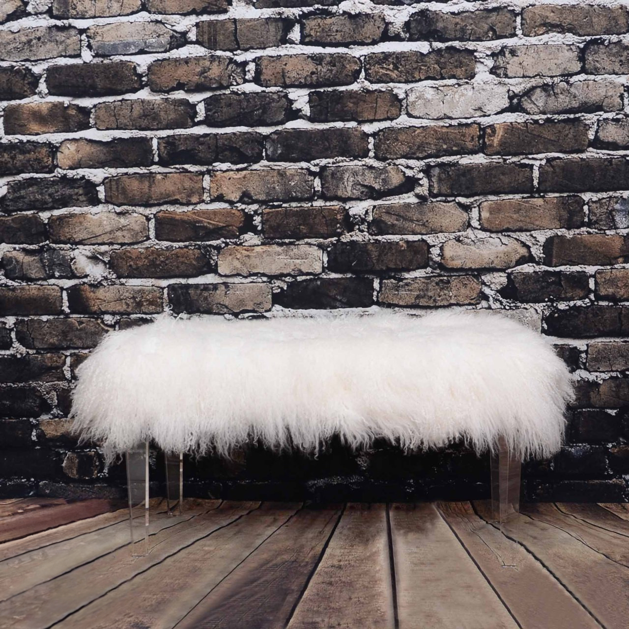 Mongolian Tibetan Lamb Fur Acrylic Legs Bench 35" Width